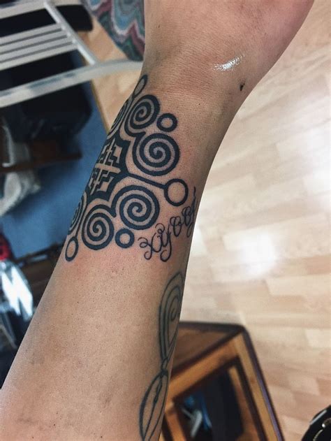 Hmong Design Tattoo Left View With Last Name Shown Tattoos For Guys