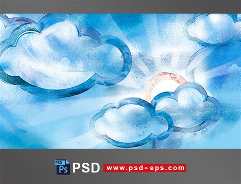 طرح لایه باز پس زمینه یا بک گراند نقاشی آسمان نیمه ابری با خورشید زیر