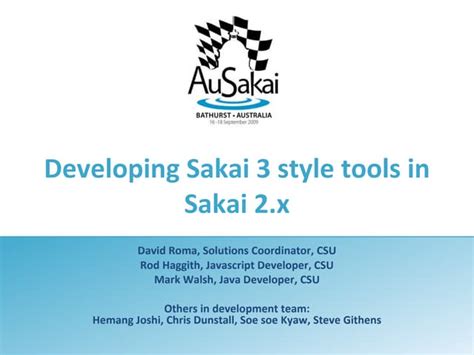 Developing Sakai 3 Style Tools In Sakai 2 X Ppt