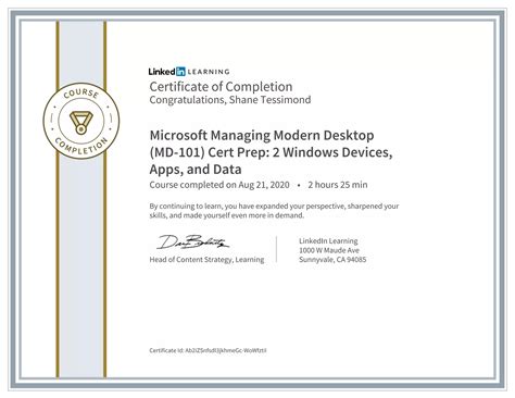 Certificate Ofcompletion Microsoft Managing Modern Desktop Md 101 Cert Prep 2 Windows Devices