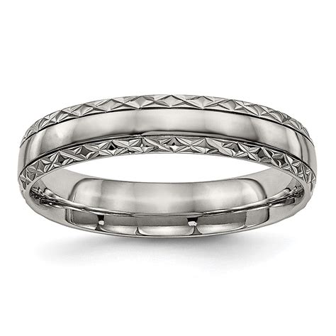 Order Stylish Titanium Chisel Polished 5mm Criss Cross Grooved Band