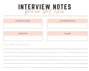 Printable Interview Notes Etsy