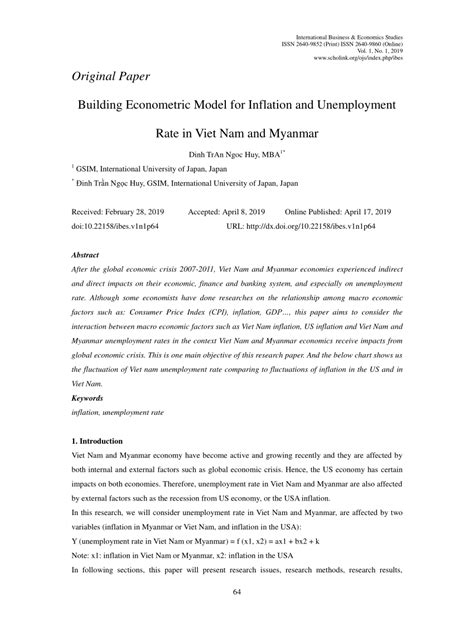 Pdf Building Econometric Model For Inflation And Unemployment Rate In Viet Nam And Myanmar