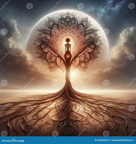 Tree Of Life A Tree With Roots Forming A Female Symbol Represent Stock Illustration