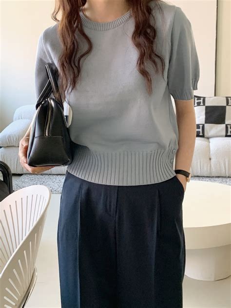 이티씨 부들 허리 옆 단추 버튼 반팔 봄 니트