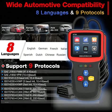 OBD2 Car Code Reader EOBD Code Scanner Voltage Tester Engine Fault Code Scanner Cranking And