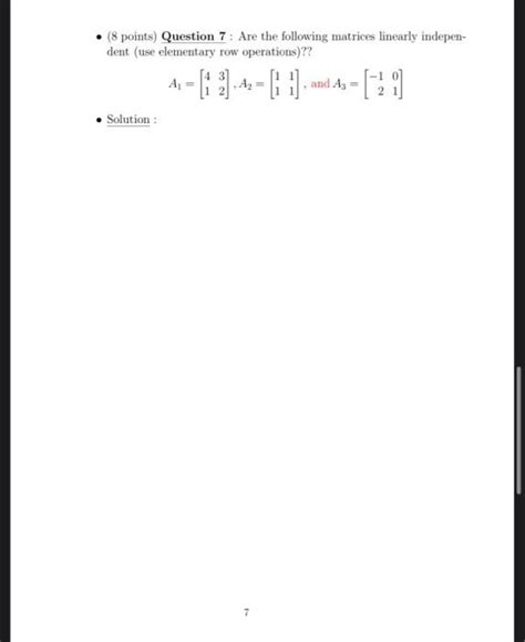 Solved 8 Points Question 7 Are The Following Matrices
