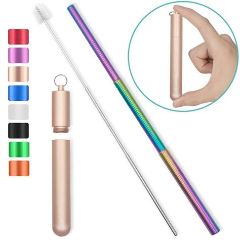 Metal Reusable Collapsible Foldable Straw With Cas Vicedeal