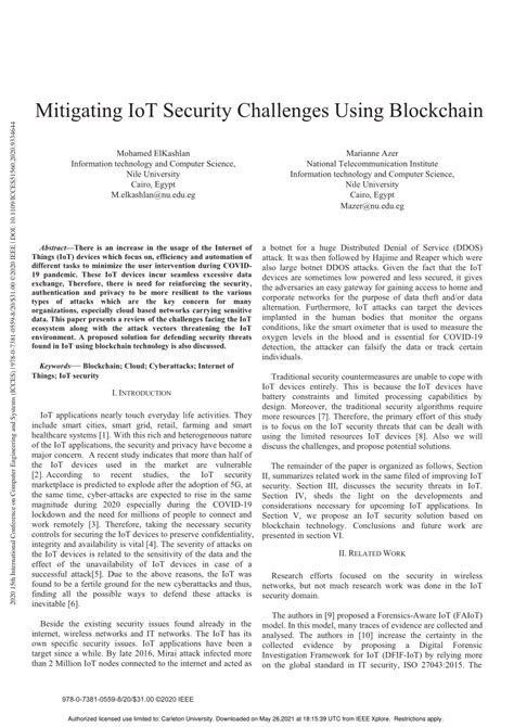 Pdf Mitigating Iot Security Challenges Using Blockchain