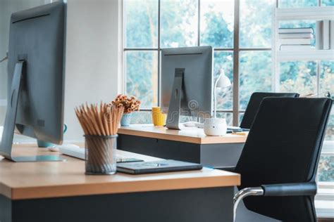 Desktop Pc Computers In Small Modern Office Or Home Office Jivy Stock