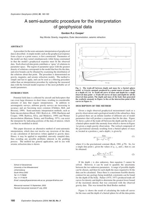 Pdf A Semi Automatic Procedure For The Interpretation Of Geophysical Data