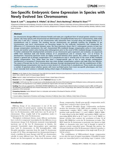 Download Pdf Sex Specific Embryonic Gene Expression In Species With Newly Evolved Sex Chromosomes