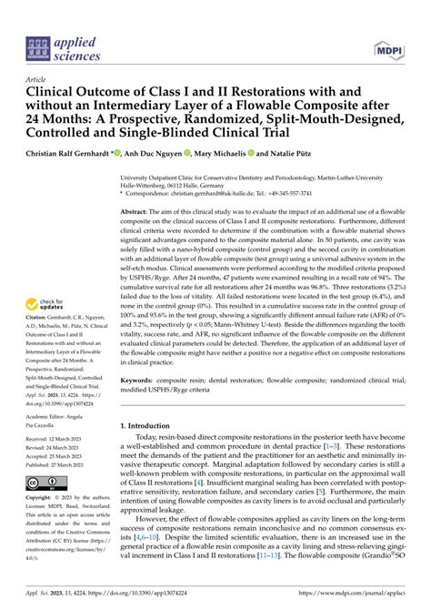 Pdf Clinical Outcome Of Class I And Ii Restorations With And Without An Intermediary Layer Of
