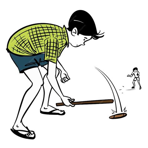 Premium Vector Indian Village Game Gilli Danda Player Vector Simple Line Art Illustration