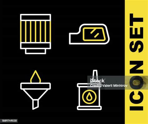 라인 자동차 미러 모터 오일 캐니스터 깔때기 및 드롭 및 에어 필터 아이콘을 설정합니다 벡터 가솔린에 대한 스톡 벡터 아트 및 기타 이미지 Istock