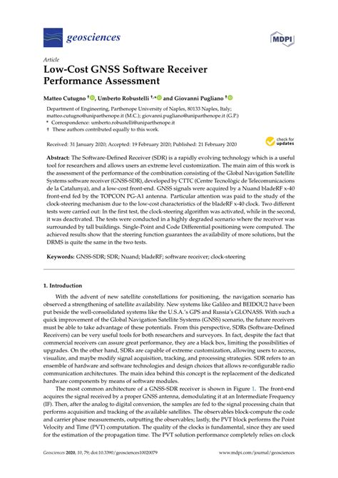 Pdf Low Cost Gnss Software Receiver Performance Assessment