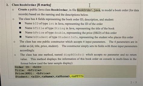 Solved Class Bookorder 6 Marks Create A Public Java
