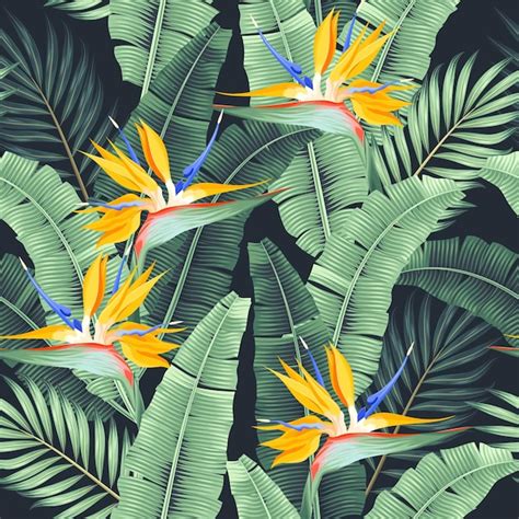 Premium Vector Vector Seamless Pattern With Palm Leaf And Flower