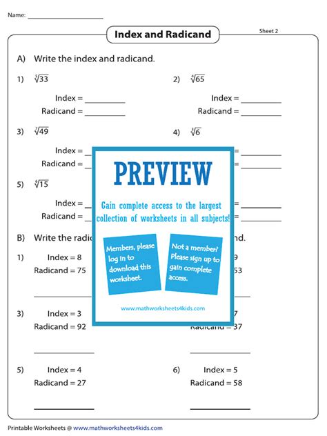 Index And Radicand 2 Work Sheet Pdf