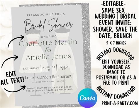 Editable Same Sex Wedding Event Invite Bridal Shower Brunch Save