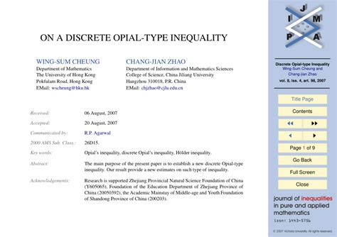 Pdf On A Discrete Opial Type Inequality