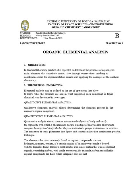 Organic Elemental Analysis Lab Report Pdf Sodium Acid