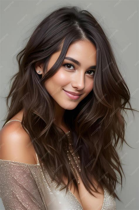 Premium Photo Portrait Of A Beautiful Young Brunette Woman With Long Hair