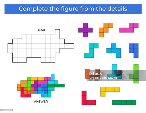 곰과 퍼즐 게임 어린이를 위한 컬러풀한 디테일 완전한 그림 아이들을위한 교육 게임 유치원 워크 시트 활동 0명에 대한 스톡 벡터 아트 및 기타 이미지 Istock