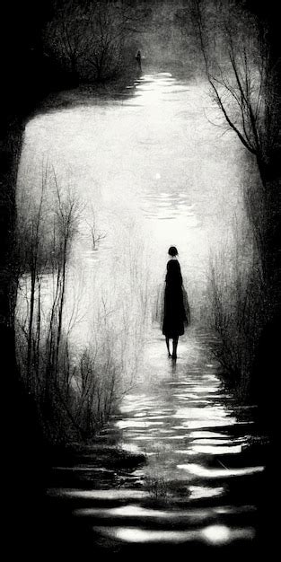 Premium Ai Image Black And White Photo Of A Person Walking Down A Path