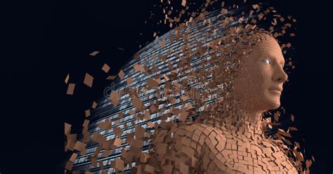composition of exploding human bust formed with orange particles and