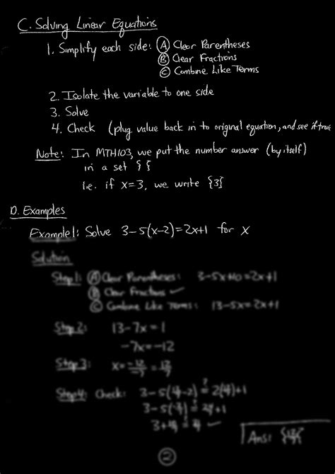 Solution Solving Linear Equations Mathematics Algebra Notes Studypool