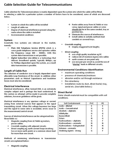 Cable Selection Guide For Telecommunications Pdf Digital Subscriber