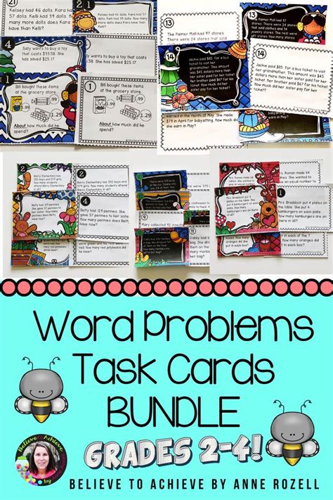 Math Word Problem Task Cards Bundle Word Problems Task Cards Math Word Problems Word Problems