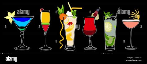 Set Of Cocktails Different Alcoholic Drinks Vector Stock Vector Image