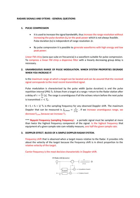 Radars Signals And Systems Theory Exams RADARS SIGNALS AND SYTEMS GENERAL QUESTIONS PULSE