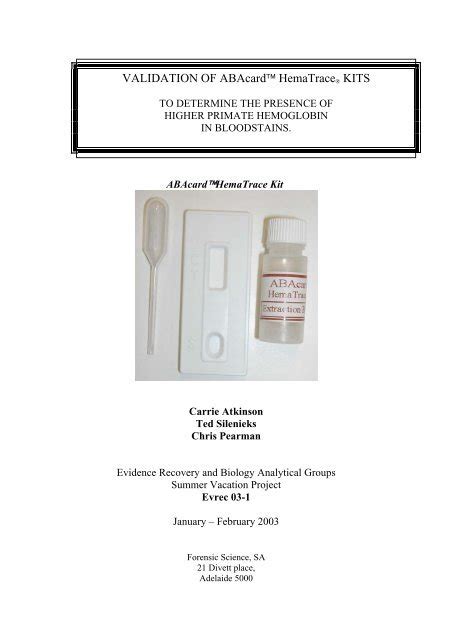 Validation Of Abacard™ Hematrace® Kits 4n6shop