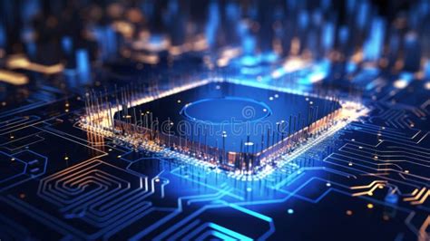 Cpu Processor With Circuit Board Blue Tones Stock Illustration