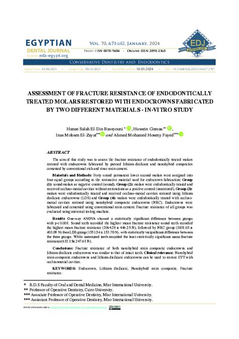 Pdf Assessment Of Fracture Resistance Of Endodontically Treated