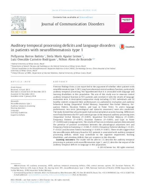 Pdf Auditory Temporal Processing Deficits And Language Disorders In Patients With