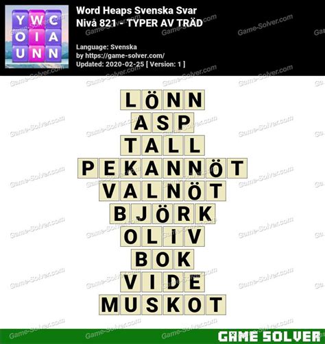 Word Heaps Nivå 821 Typer Av TrÄd • Game Solver
