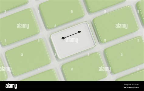 Pastel Green Rectangular Badge Pins Mockup On White Background Brooch