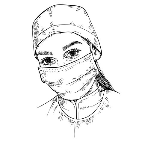 Premium Vector Sketch Doctor Wearing Medical Face Mask And Cap Hand