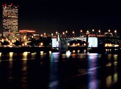 Morrison Bridge Willamette River Portland Oregon Night Photo