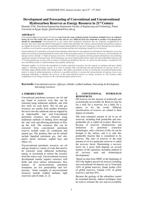 Pdf Development And Forecasting Of Conventional And Unconventional