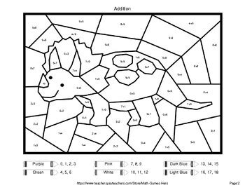 1 Digit Addition Coloring Worksheets Color By Number By Math Games Hero