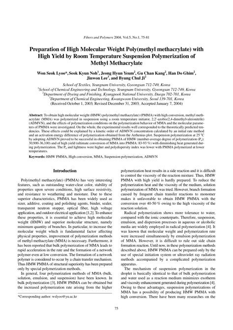 Pdf Preparation Of High Molecular Weight Poly Methyl Methacrylate With High Yield By Room