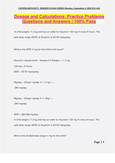 Dosage And Calculations Practice Problems Questions And Answers 100
