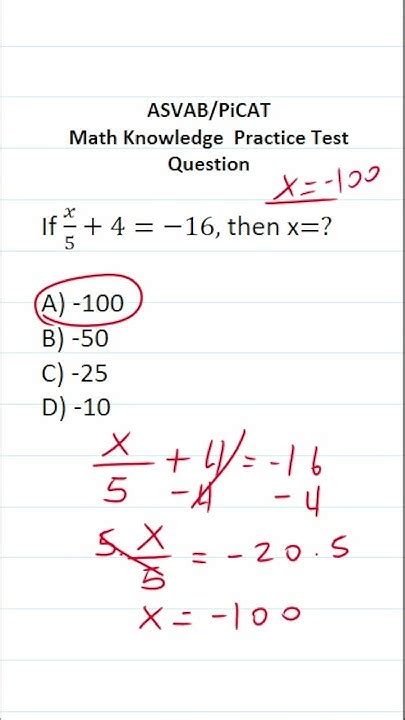 Solving Equations Asvabpicat Math Knowledge Practice Test Question