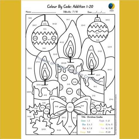 Editable Colour By Code Subtraction And Addition 1 20 Holidays Aus