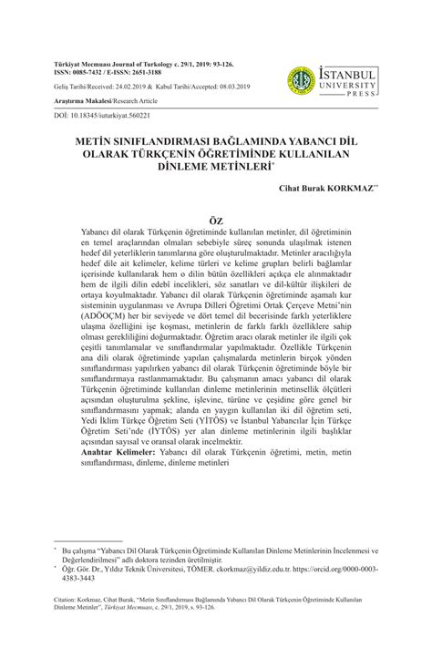 Pdf Listening Texts Used Teaching Turkish As A Foreign Language Within The Context Of Text